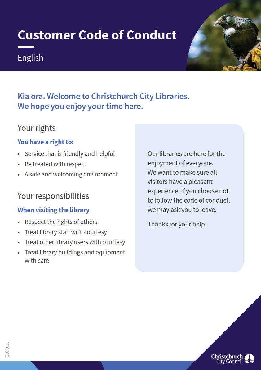 Customer Code of Conduct | Christchurch City Libraries Ngā Kete Wānanga ...